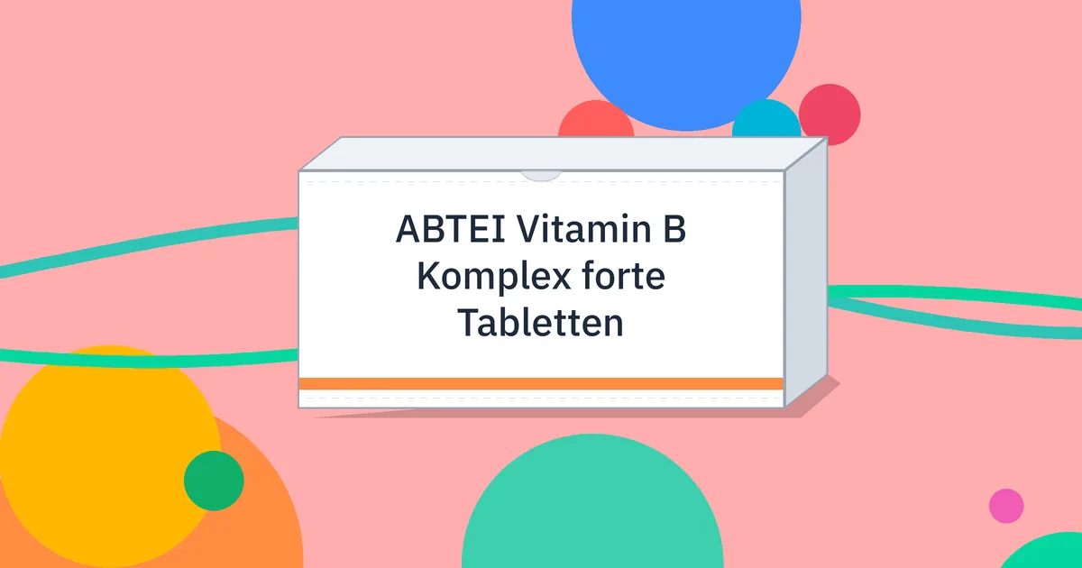 Symbolbild: Packung mit der Aufschrift ABTEI Vitamin B Komplex forte Tabletten (PZN 18036760) – Verfügbarkeit und Bezug in Apotheken in Frankfurt am Main