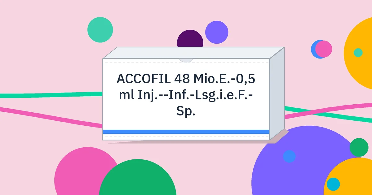 Symbolbild: Packung mit der Aufschrift ACCOFIL 48 Mio.E.-0,5 ml Inj.--Inf.-Lsg.i.e.F.-Sp. (PZN 15200130) – Verfügbarkeit und Bezug in Apotheken in Frankfurt am Main