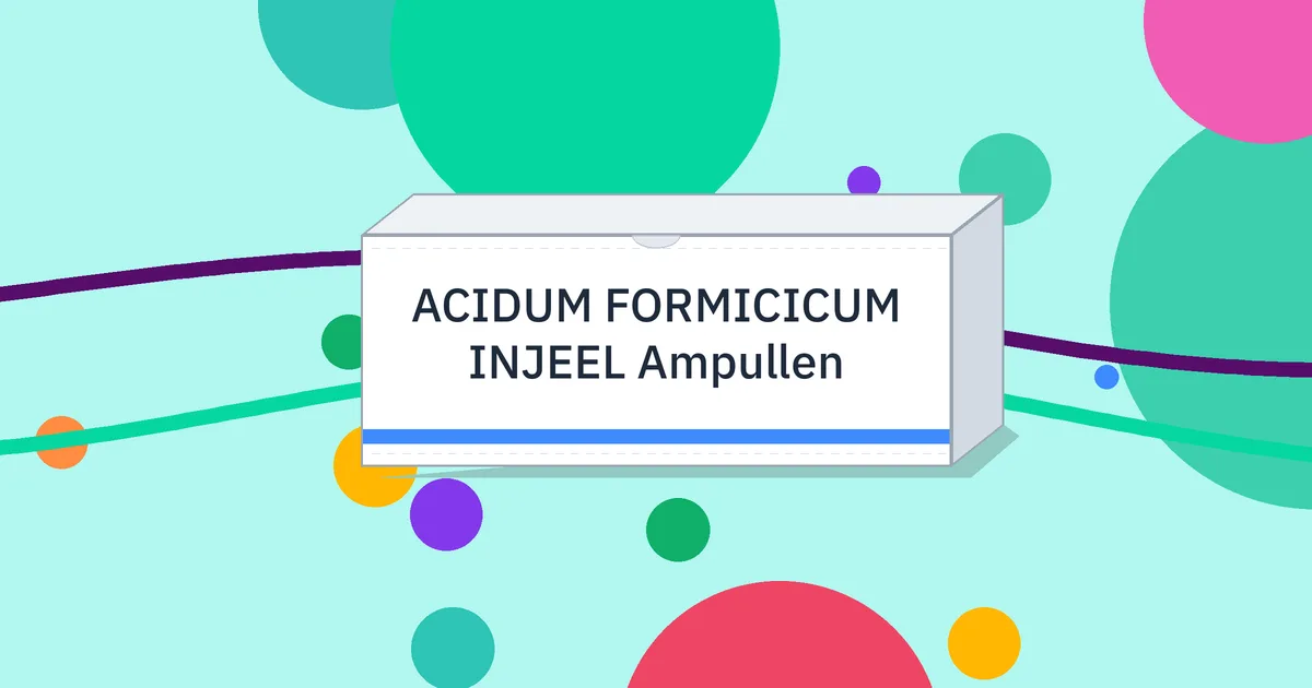Symbolbild: Packung mit der Aufschrift ACIDUM FORMICICUM INJEEL Ampullen (PZN 00006801) – Verfügbarkeit und Bezug in Apotheken in Frankfurt am Main