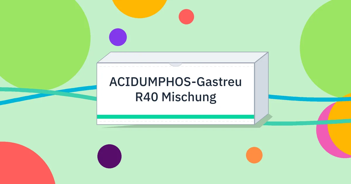 Symbolbild: Packung mit der Aufschrift ACIDUMPHOS-Gastreu R40 Mischung (PZN 02160825) – Verfügbarkeit und Bezug in Apotheken in Frankfurt am Main