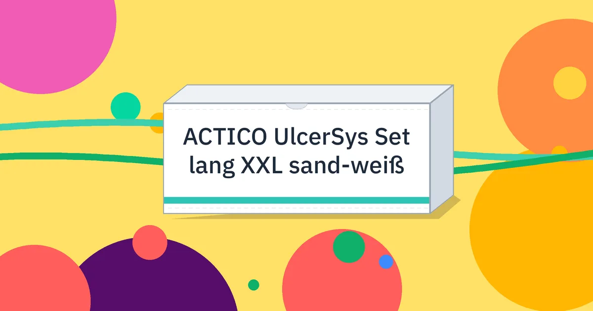 Symbolbild: Packung mit der Aufschrift ACTICO UlcerSys Set lang XXL sand-weiß (PZN 10233886) – Verfügbarkeit und Bezug in Apotheken in Frankfurt am Main