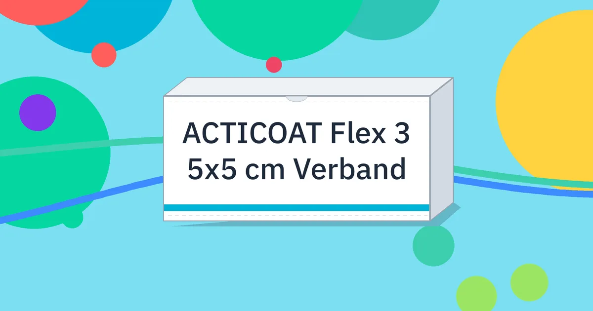 Symbolbild: Packung mit der Aufschrift ACTICOAT Flex 3 5x5 cm Verband (PZN 15384153) – Verfügbarkeit und Bezug in Apotheken in Frankfurt am Main