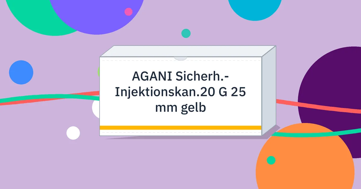 Symbolbild: Packung mit der Aufschrift AGANI Sicherh.-Injektionskan.20 G 25 mm gelb (PZN 17630389) – Verfügbarkeit und Bezug in Apotheken in Frankfurt am Main