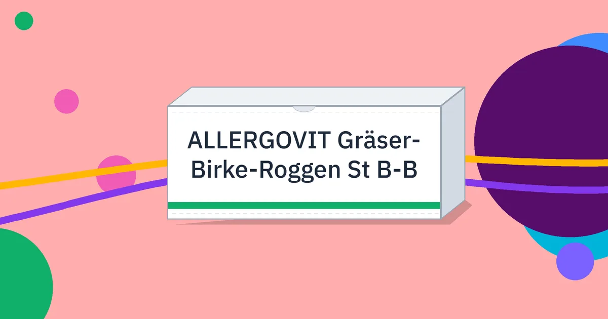 Symbolbild: Packung mit der Aufschrift ALLERGOVIT Gräser-Birke-Roggen St B-B (PZN 09267638) – Verfügbarkeit und Bezug in Apotheken in Frankfurt am Main