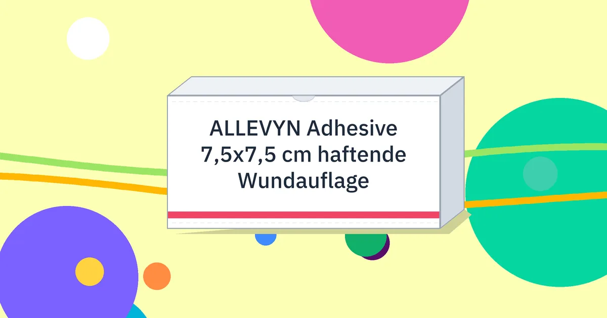Symbolbild: Packung mit der Aufschrift ALLEVYN Adhesive 7,5x7,5 cm haftende Wundauflage (PZN 20580761) – Verfügbarkeit und Bezug in Apotheken in Frankfurt am Main