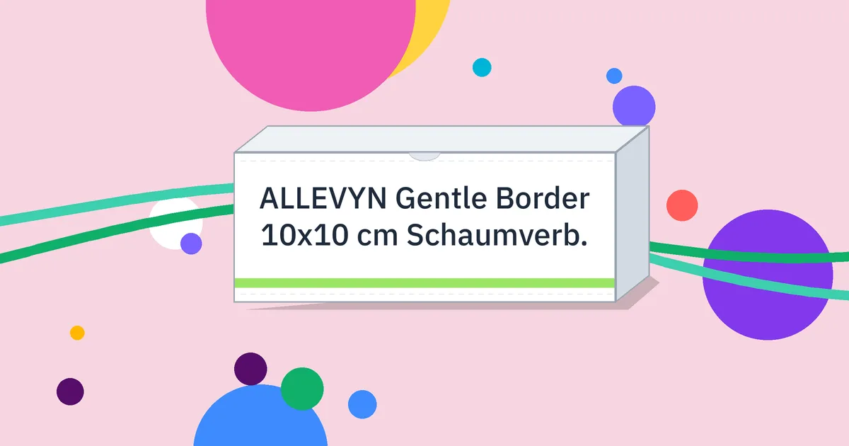 Symbolbild: Packung mit der Aufschrift ALLEVYN Gentle Border 10x10 cm Schaumverb. (PZN 18051280) – Verfügbarkeit und Bezug in Apotheken in Frankfurt am Main