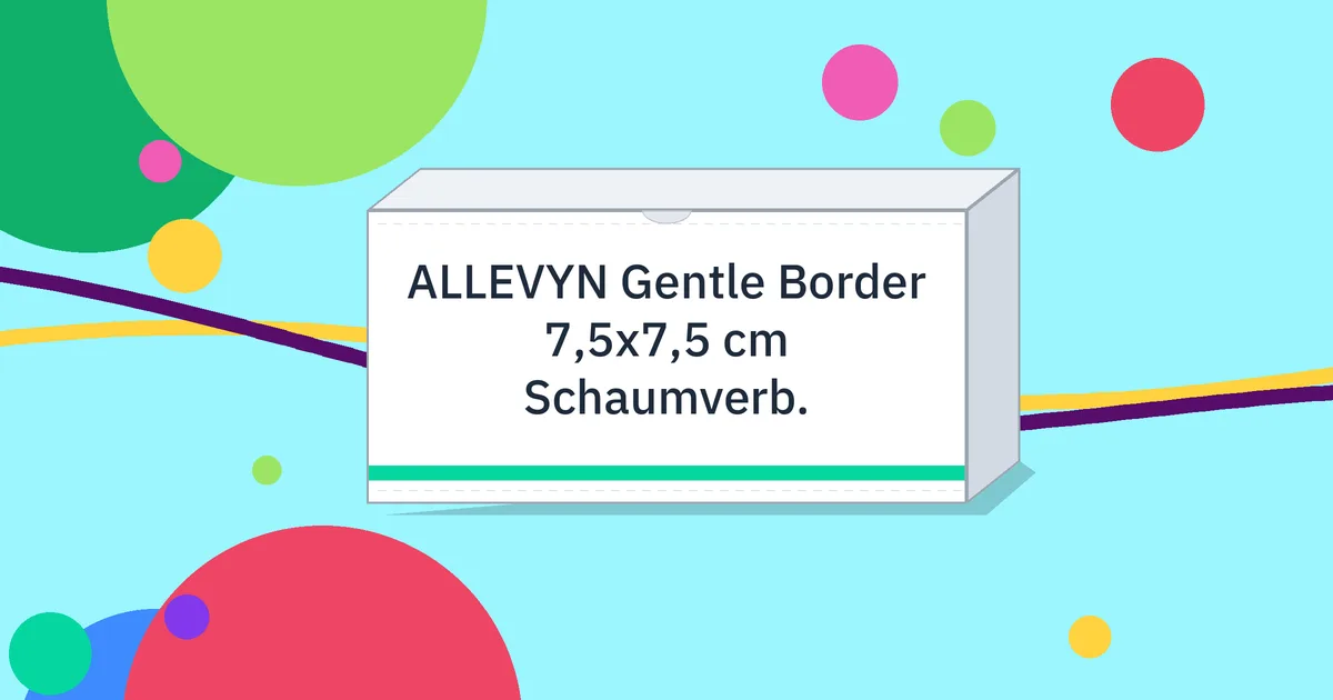 Symbolbild: Packung mit der Aufschrift ALLEVYN Gentle Border 7,5x7,5 cm Schaumverb. (PZN 17450894) – Verfügbarkeit und Bezug in Apotheken in Frankfurt am Main