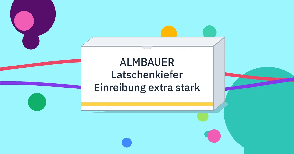Symbolbild: Packung mit der Aufschrift ALMBAUER Latschenkiefer Einreibung extra stark (PZN 06437100) – Verfügbarkeit und Bezug in Apotheken in Frankfurt am Main