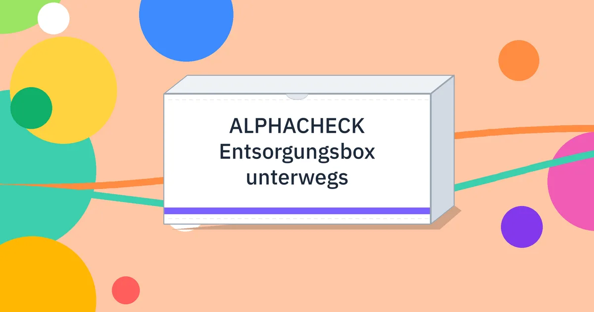 Symbolbild: Packung mit der Aufschrift ALPHACHECK Entsorgungsbox unterwegs (PZN 18048668) – Verfügbarkeit und Bezug in Apotheken in Frankfurt am Main
