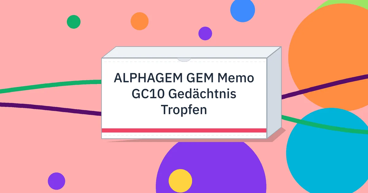 Symbolbild: Packung mit der Aufschrift ALPHAGEM GEM Memo GC10 Gedächtnis Tropfen (PZN 20296534) – Verfügbarkeit und Bezug in Apotheken in Frankfurt am Main