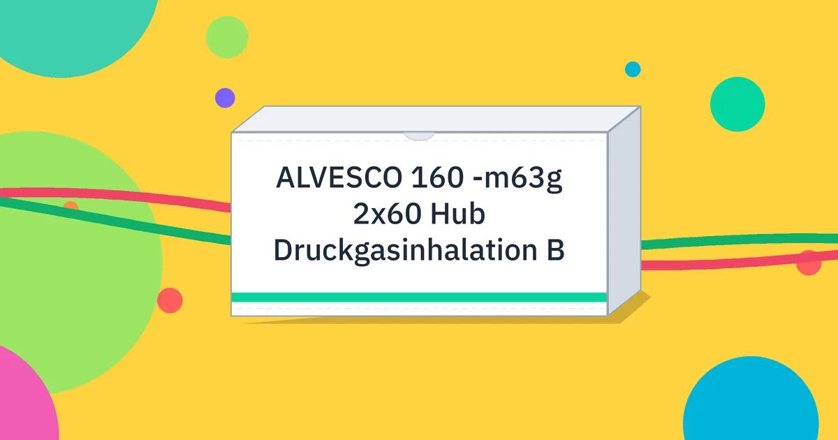 Symbolbild: Packung mit der Aufschrift ALVESCO 160 -m63g 2x60 Hub Druckgasinhalation B (PZN 12567976) – Verfügbarkeit und Bezug in Apotheken in Frankfurt am Main