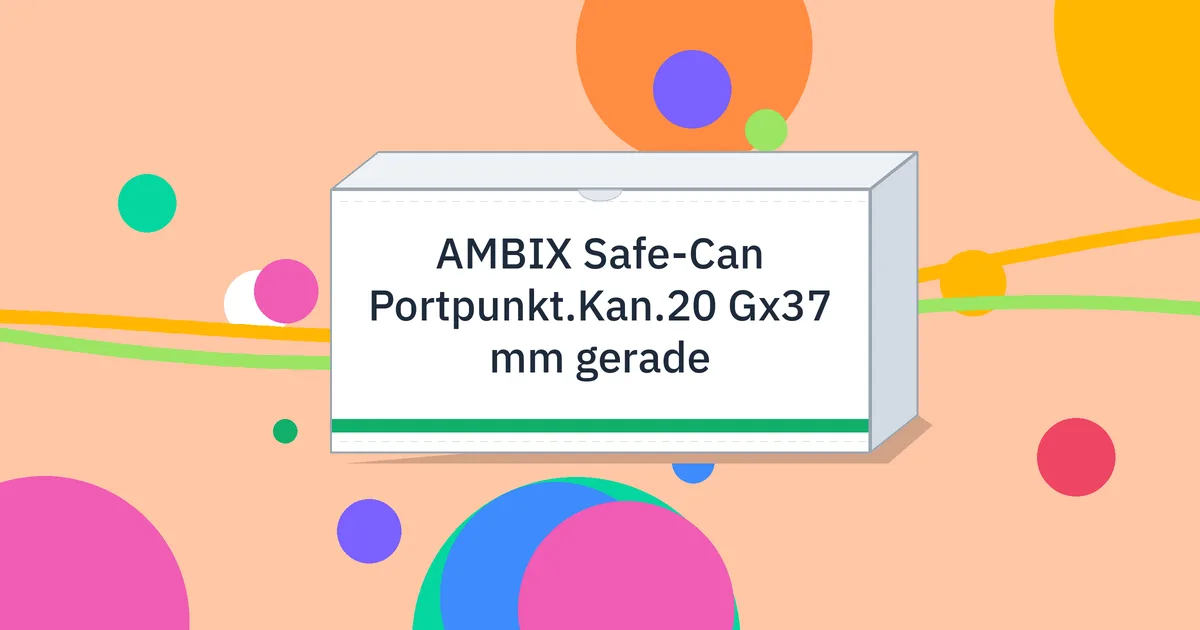 Symbolbild: Packung mit der Aufschrift AMBIX Safe-Can Portpunkt.Kan.20 Gx37 mm gerade (PZN 02761803) – Verfügbarkeit und Bezug in Apotheken in Frankfurt am Main