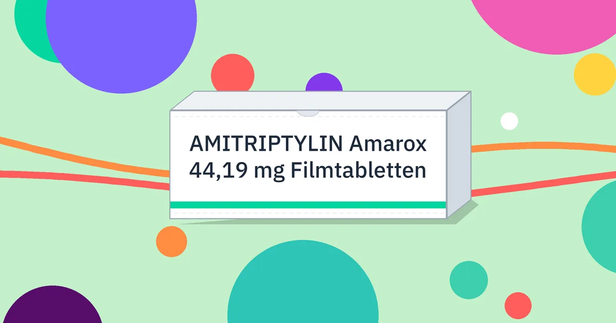 Symbolbild: Packung mit der Aufschrift AMITRIPTYLIN Amarox 44,19 mg Filmtabletten (PZN 19276503) – Verfügbarkeit und Bezug in Apotheken in Frankfurt am Main