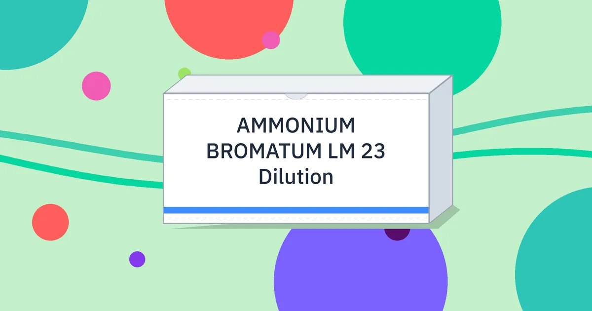 Symbolbild: Packung mit der Aufschrift AMMONIUM BROMATUM LM 23 Dilution (PZN 13320551) – Verfügbarkeit und Bezug in Apotheken in Frankfurt am Main