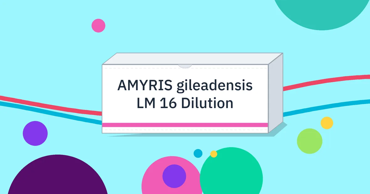 Symbolbild: Packung mit der Aufschrift AMYRIS gileadensis LM 16 Dilution (PZN 13327010) – Verfügbarkeit und Bezug in Apotheken in Frankfurt am Main