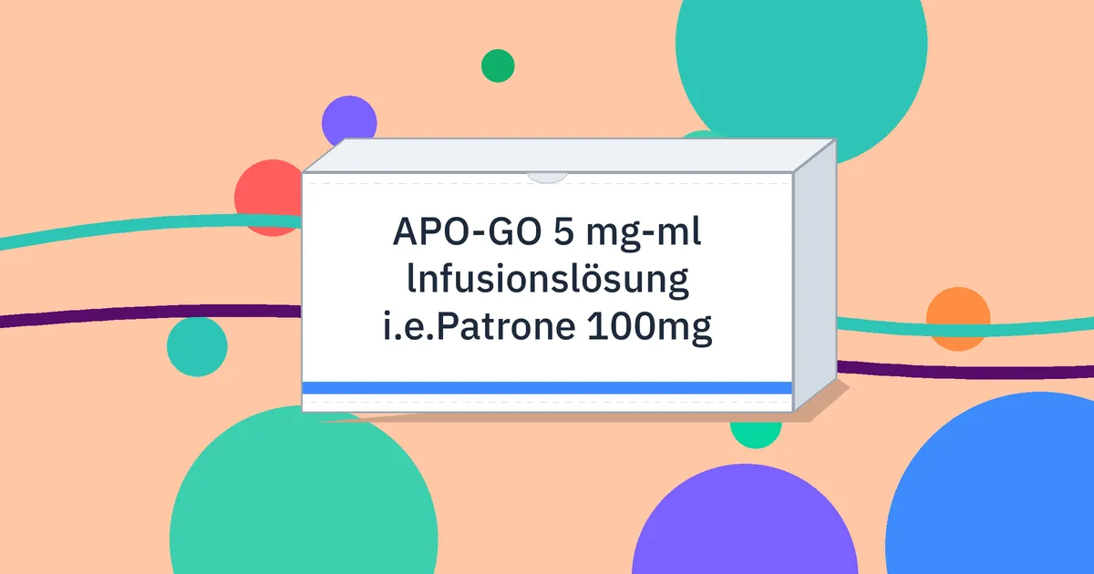 Symbolbild: Packung mit der Aufschrift APO-GO 5 mg-ml lnfusionslösung i.e.Patrone 100mg (PZN 17548624) – Verfügbarkeit und Bezug in Apotheken in Frankfurt am Main