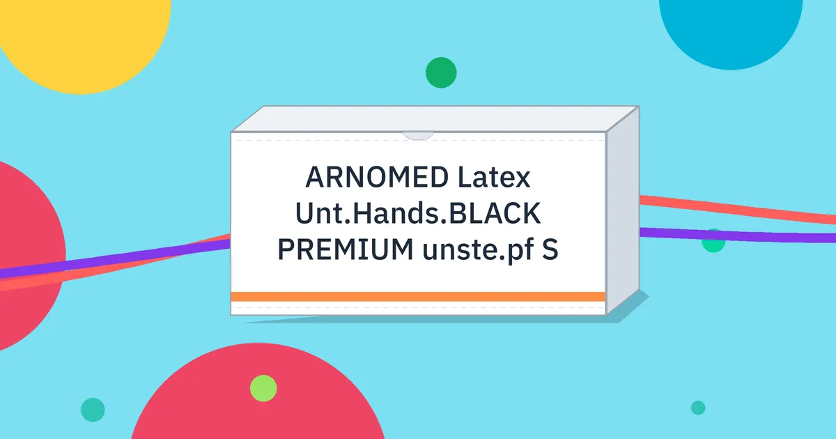 Symbolbild: Packung mit der Aufschrift ARNOMED Latex Unt.Hands.BLACK PREMIUM unste.pf S (PZN 18107690) – Verfügbarkeit und Bezug in Apotheken in Frankfurt am Main