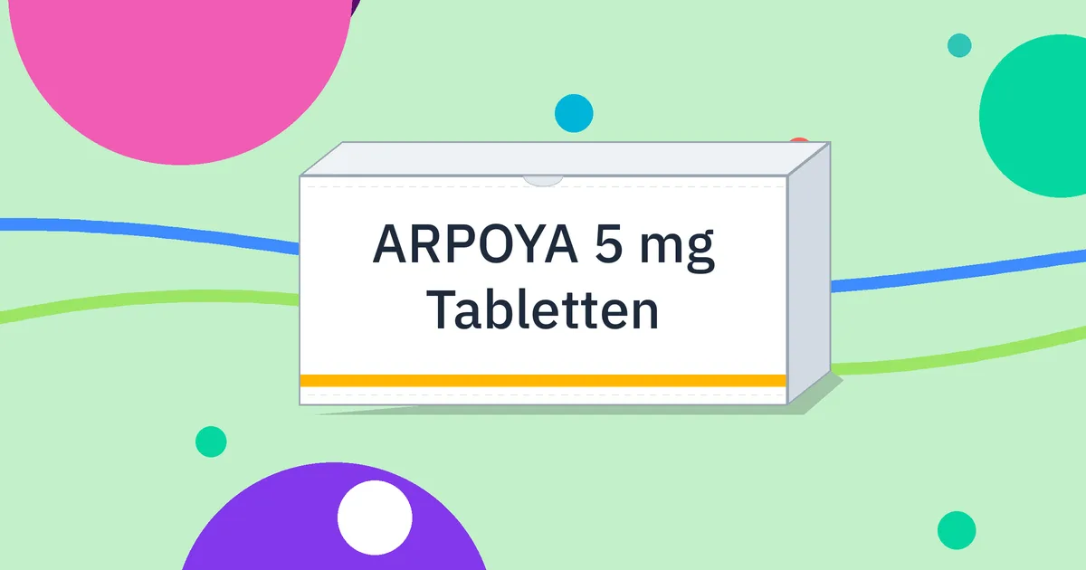 Symbolbild: Packung mit der Aufschrift ARPOYA 5 mg Tabletten (PZN 19053631) – Verfügbarkeit und Bezug in Apotheken in Frankfurt am Main