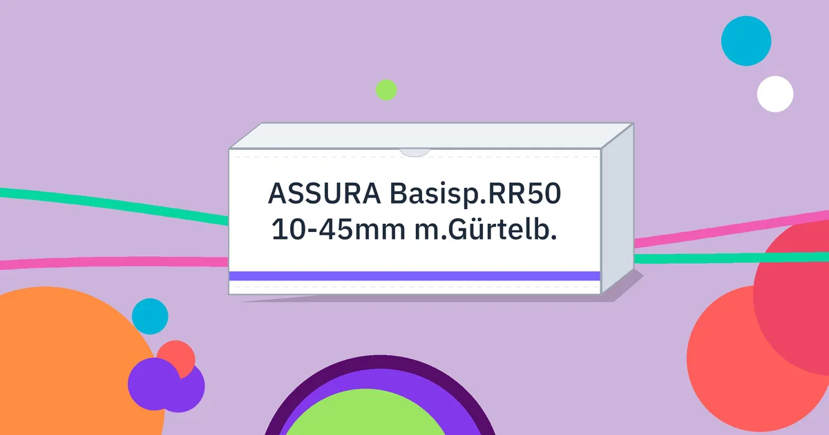 Symbolbild: Packung mit der Aufschrift ASSURA Basisp.RR50 10-45mm m.Gürtelb. (PZN 04764148) – Verfügbarkeit und Bezug in Apotheken in Frankfurt am Main
