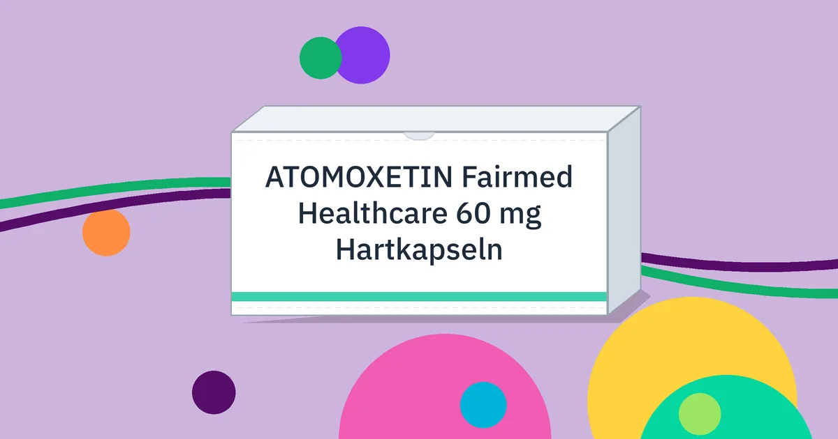 Symbolbild: Packung mit der Aufschrift ATOMOXETIN Fairmed Healthcare 60 mg Hartkapseln (PZN 16581559) – Verfügbarkeit und Bezug in Apotheken in Frankfurt am Main