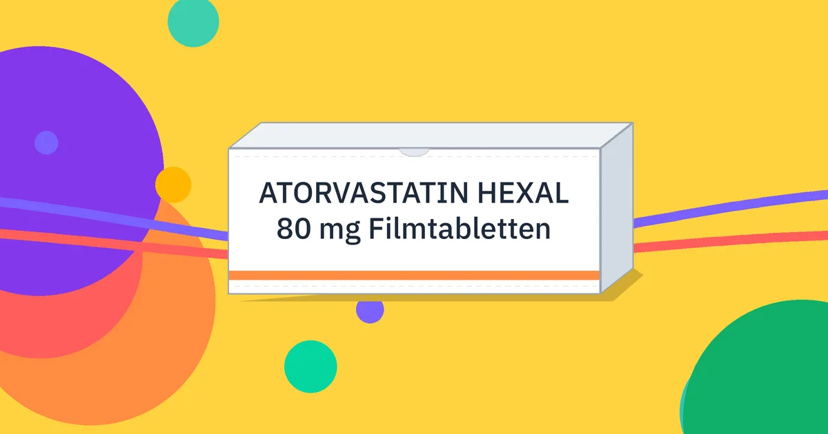 Symbolbild: Packung mit der Aufschrift ATORVASTATIN HEXAL 80 mg Filmtabletten (PZN 09122756) – Verfügbarkeit und Bezug in Apotheken in Frankfurt am Main