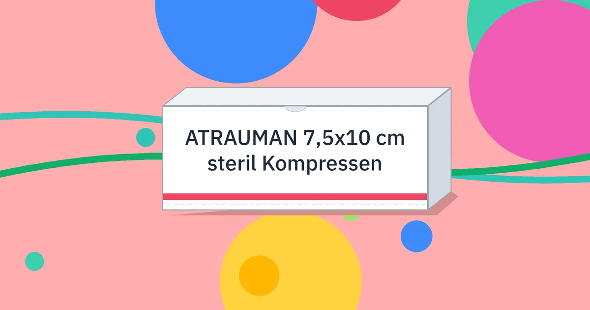 Symbolbild: Packung mit der Aufschrift ATRAUMAN 7,5x10 cm steril Kompressen (PZN 18127468) – Verfügbarkeit und Bezug in Apotheken in Frankfurt am Main