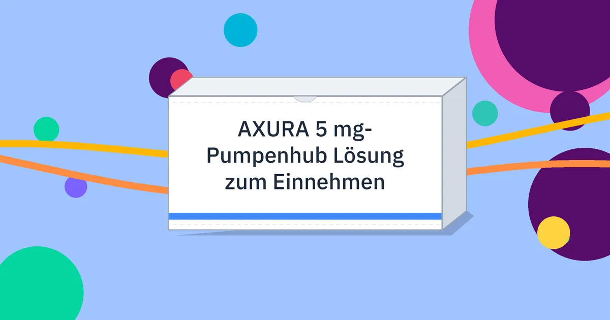 Symbolbild: Packung mit der Aufschrift AXURA 5 mg-Pumpenhub Lösung zum Einnehmen (PZN 07747481) – Verfügbarkeit und Bezug in Apotheken in Frankfurt am Main
