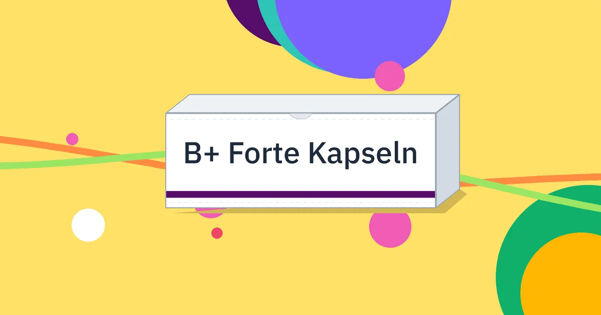 Symbolbild: Packung mit der Aufschrift B+ Forte Kapseln (PZN 19469231) – Verfügbarkeit und Bezug in Apotheken in Frankfurt am Main