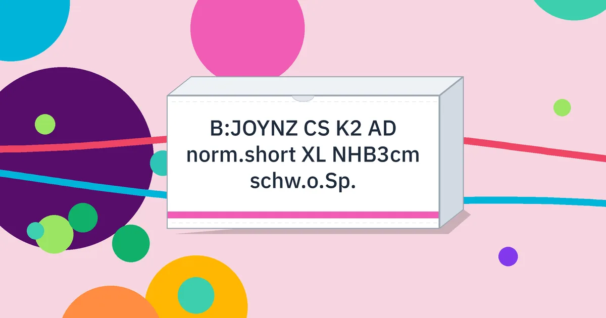 Symbolbild: Packung mit der Aufschrift B:JOYNZ CS K2 AD norm.short XL NHB3cm schw.o.Sp. (PZN 20530591) – Verfügbarkeit und Bezug in Apotheken in Frankfurt am Main