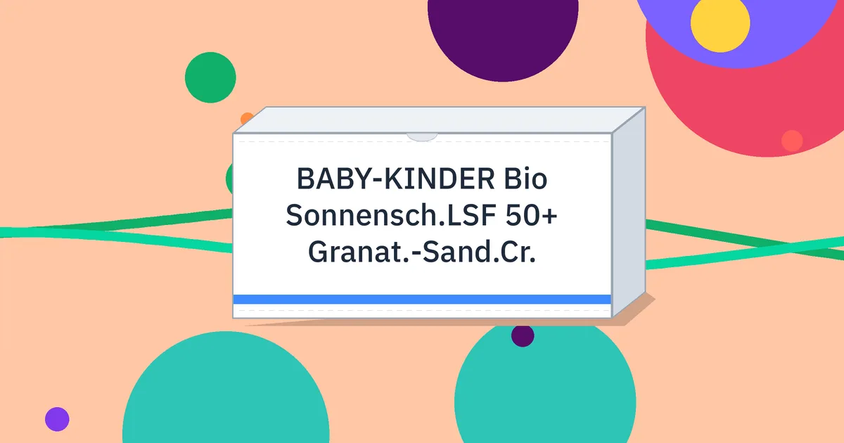 Symbolbild: Packung mit der Aufschrift BABY-KINDER Bio Sonnensch.LSF 50+ Granat.-Sand.Cr. (PZN 10994355) – Verfügbarkeit und Bezug in Apotheken in Frankfurt am Main
