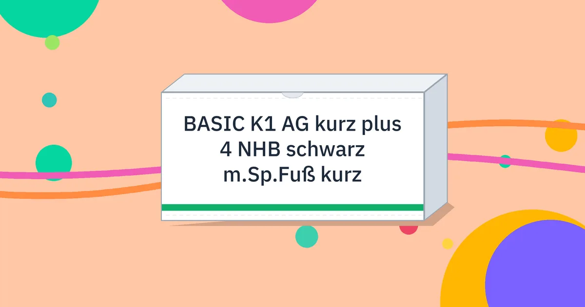 Symbolbild: Packung mit der Aufschrift BASIC K1 AG kurz plus 4 NHB schwarz m.Sp.Fuß kurz (PZN 20260861) – Verfügbarkeit und Bezug in Apotheken in Frankfurt am Main