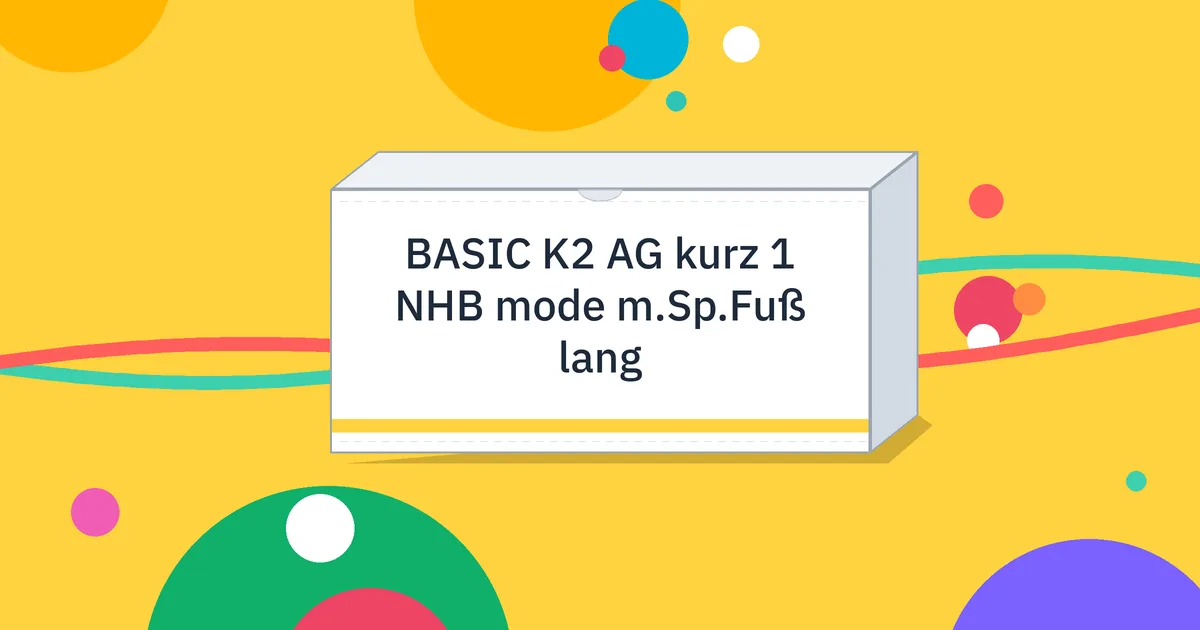 Symbolbild: Packung mit der Aufschrift BASIC K2 AG kurz 1 NHB mode m.Sp.Fuß lang (PZN 20266390) – Verfügbarkeit und Bezug in Apotheken in Frankfurt am Main