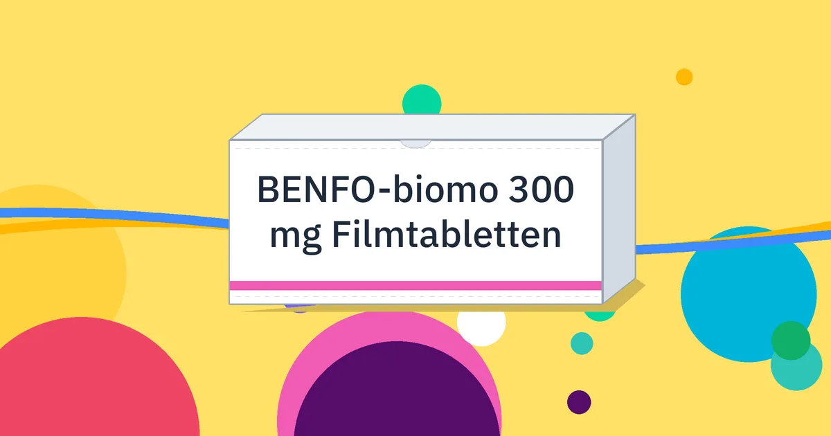 Symbolbild: Packung mit der Aufschrift BENFO-biomo 300 mg Filmtabletten (PZN 13711493) – Verfügbarkeit und Bezug in Apotheken in Frankfurt am Main