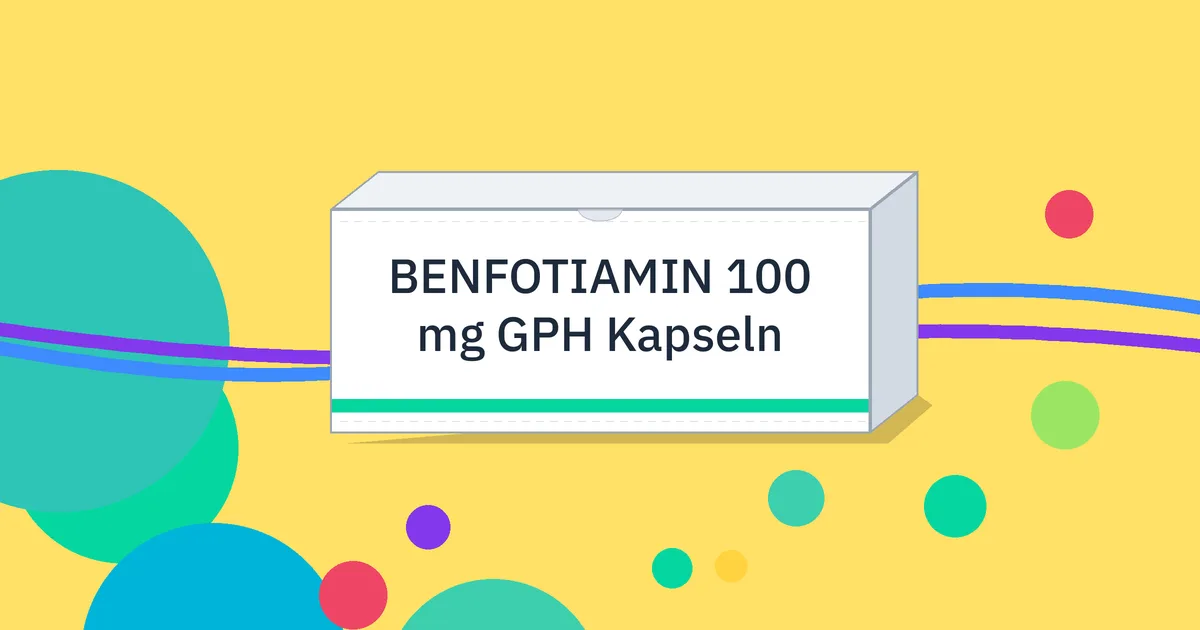 Symbolbild: Packung mit der Aufschrift BENFOTIAMIN 100 mg GPH Kapseln (PZN 11658369) – Verfügbarkeit und Bezug in Apotheken in Frankfurt am Main