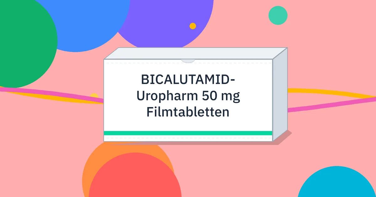 Symbolbild: Packung mit der Aufschrift BICALUTAMID-Uropharm 50 mg Filmtabletten (PZN 06683448) – Verfügbarkeit und Bezug in Apotheken in Frankfurt am Main