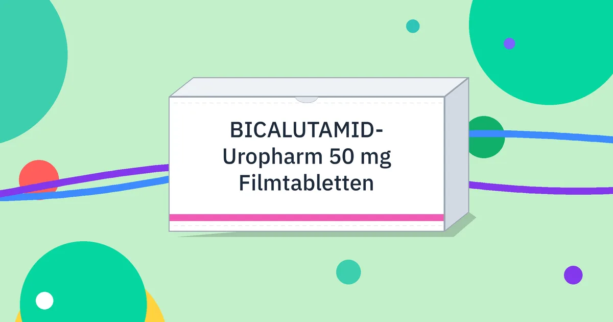 Symbolbild: Packung mit der Aufschrift BICALUTAMID-Uropharm 50 mg Filmtabletten (PZN 19764651) – Verfügbarkeit und Bezug in Apotheken in Frankfurt am Main