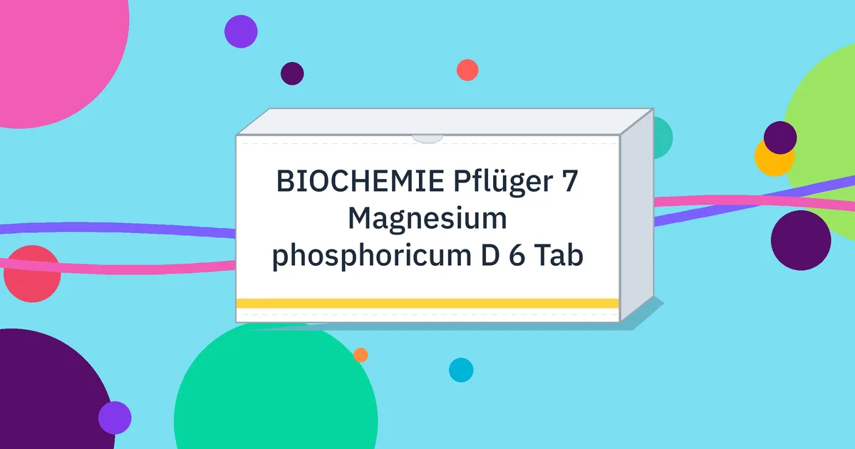 Symbolbild: Packung mit der Aufschrift BIOCHEMIE Pflüger 7 Magnesium phosphoricum D 6 Tab (PZN 06319352) – Verfügbarkeit und Bezug in Apotheken in Frankfurt am Main