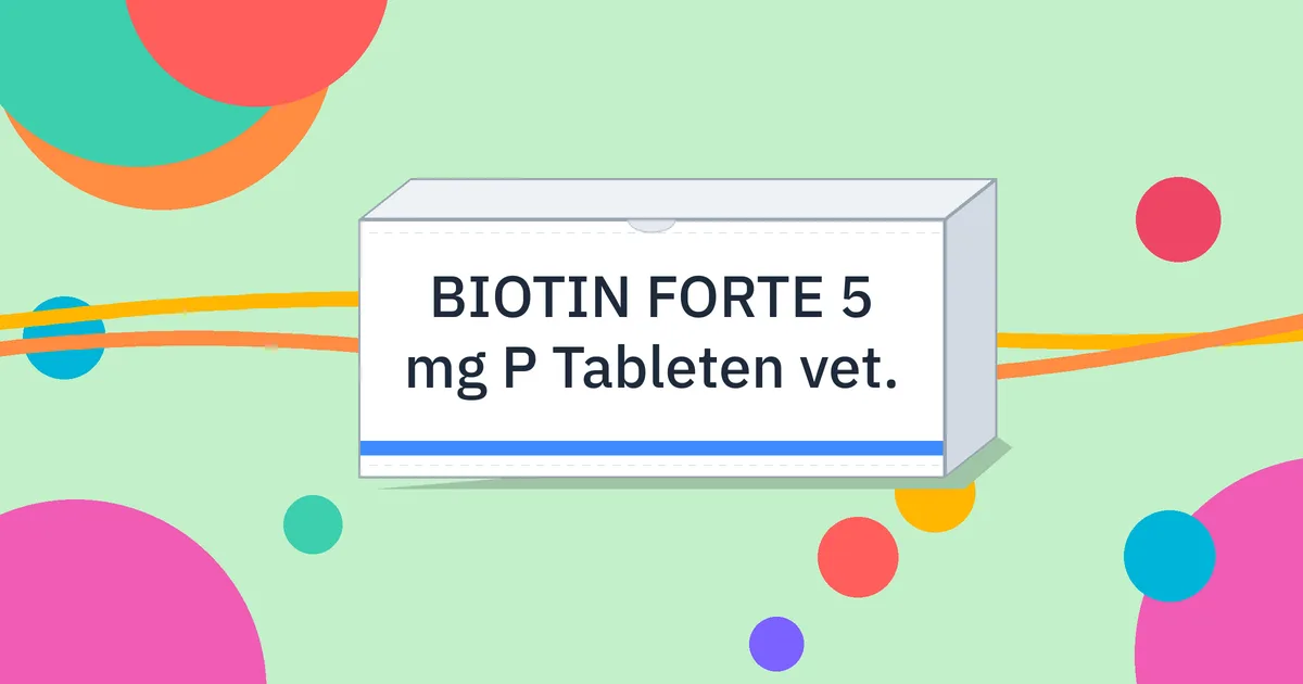 Symbolbild: Packung mit der Aufschrift BIOTIN FORTE 5 mg P Tableten vet. (PZN 02373219) – Verfügbarkeit und Bezug in Apotheken in Frankfurt am Main
