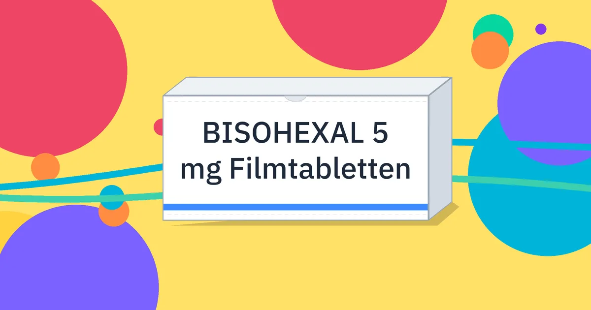 Symbolbild: Packung mit der Aufschrift BISOHEXAL 5 mg Filmtabletten (PZN 00712953) – Verfügbarkeit und Bezug in Apotheken in Frankfurt am Main