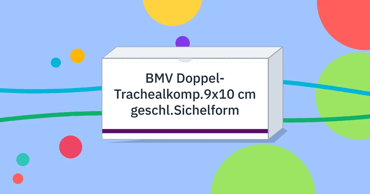 Symbolbild: Packung mit der Aufschrift BMV Doppel-Trachealkomp.9x10 cm geschl.Sichelform (PZN 18155766) – Verfügbarkeit und Bezug in Apotheken in Frankfurt am Main