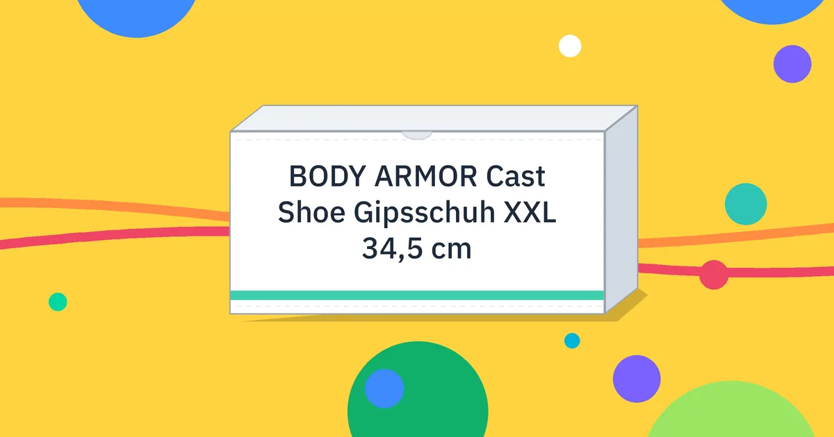 Symbolbild: Packung mit der Aufschrift BODY ARMOR Cast Shoe Gipsschuh XXL 34,5 cm (PZN 16630370) – Verfügbarkeit und Bezug in Apotheken in Frankfurt am Main