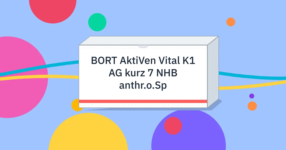 Symbolbild: Packung mit der Aufschrift BORT AktiVen Vital K1 AG kurz 7 NHB anthr.o.Sp (PZN 13733603) – Verfügbarkeit und Bezug in Apotheken in Frankfurt am Main