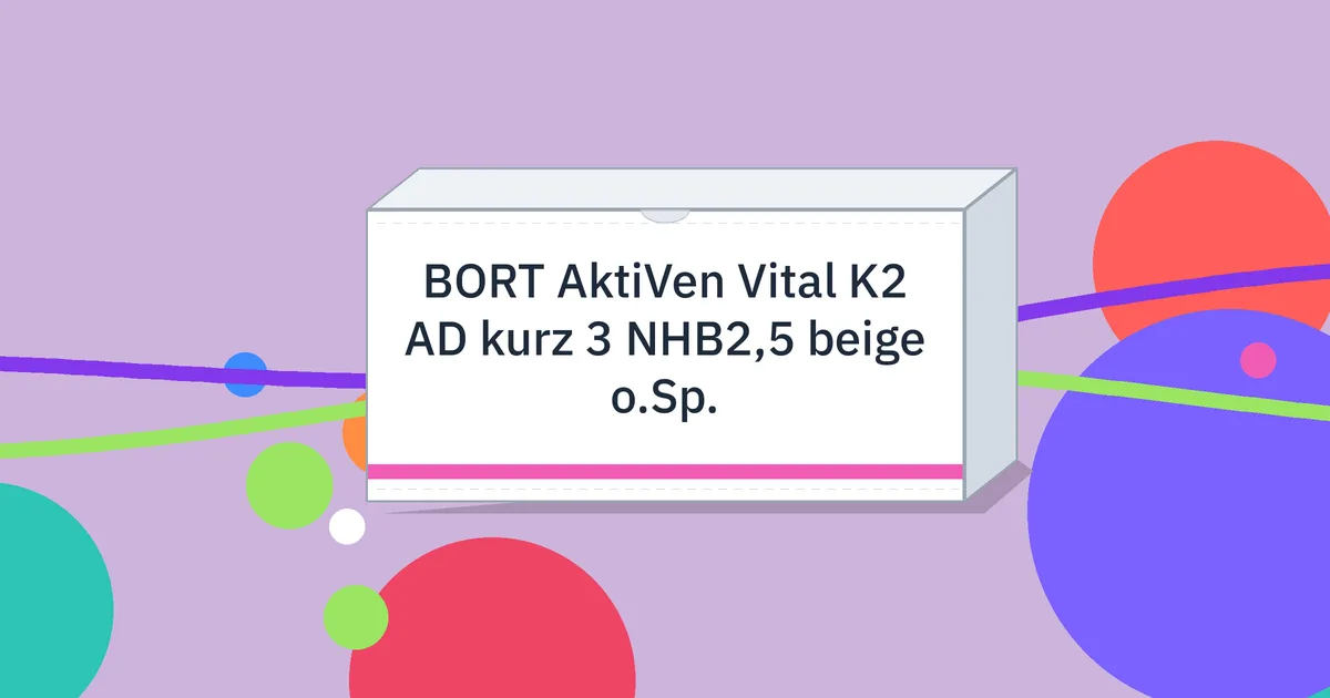 Symbolbild: Packung mit der Aufschrift BORT AktiVen Vital K2 AD kurz 3 NHB2,5 beige o.Sp. (PZN 17499009) – Verfügbarkeit und Bezug in Apotheken in Frankfurt am Main
