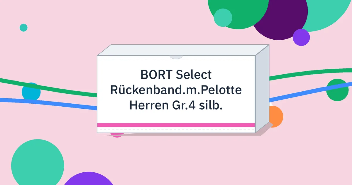 Symbolbild: Packung mit der Aufschrift BORT Select Rückenband.m.Pelotte Herren Gr.4 silb. (PZN 14273836) – Verfügbarkeit und Bezug in Apotheken in Frankfurt am Main