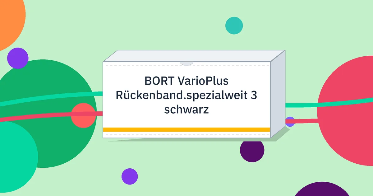 Symbolbild: Packung mit der Aufschrift BORT VarioPlus Rückenband.spezialweit 3 schwarz (PZN 02737354) – Verfügbarkeit und Bezug in Apotheken in Frankfurt am Main