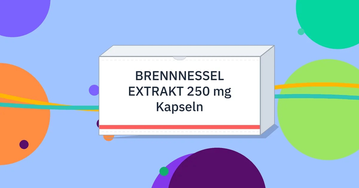 Symbolbild: Packung mit der Aufschrift BRENNNESSEL EXTRAKT 250 mg Kapseln (PZN 19554988) – Verfügbarkeit und Bezug in Apotheken in Frankfurt am Main