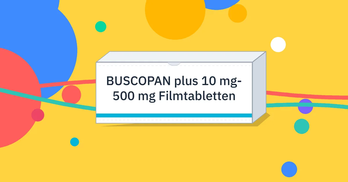 Symbolbild: Packung mit der Aufschrift BUSCOPAN plus 10 mg-500 mg Filmtabletten (PZN 02483617) – Verfügbarkeit und Bezug in Apotheken in Frankfurt am Main