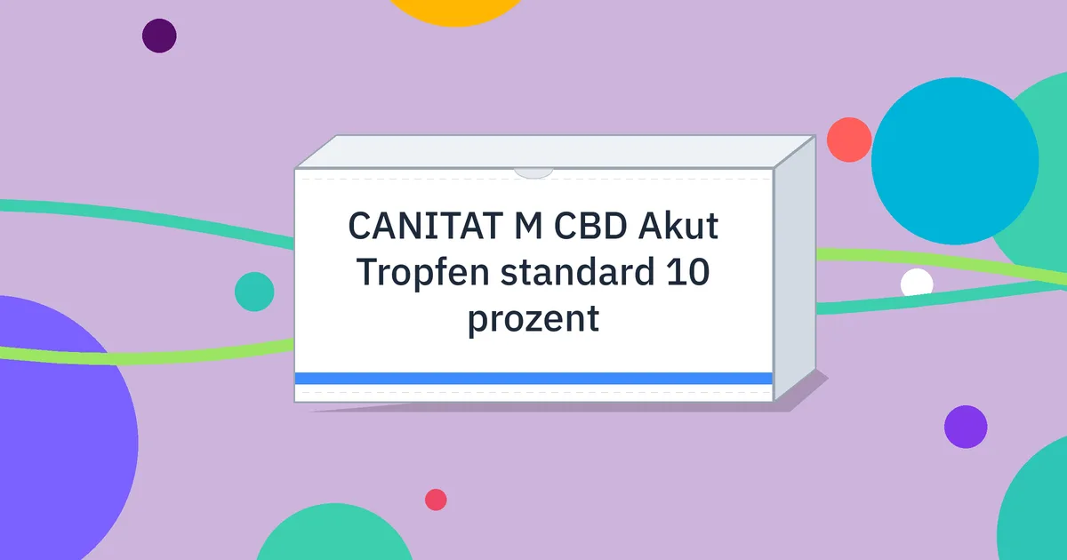 Symbolbild: Packung mit der Aufschrift CANITAT M CBD Akut Tropfen standard 10 prozent (PZN 15895497) – Verfügbarkeit und Bezug in Apotheken in Frankfurt am Main