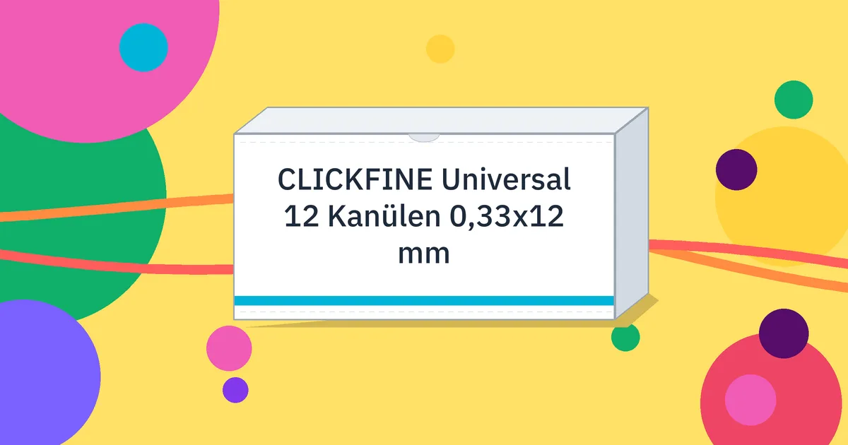 Symbolbild: Packung mit der Aufschrift CLICKFINE Universal 12 Kanülen 0,33x12 mm (PZN 17900699) – Verfügbarkeit und Bezug in Apotheken in Frankfurt am Main