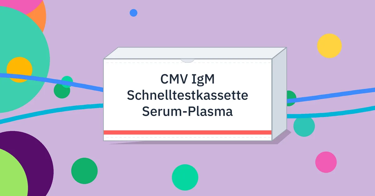Symbolbild: Packung mit der Aufschrift CMV IgM Schnelltestkassette Serum-Plasma (PZN 19850669) – Verfügbarkeit und Bezug in Apotheken in Frankfurt am Main